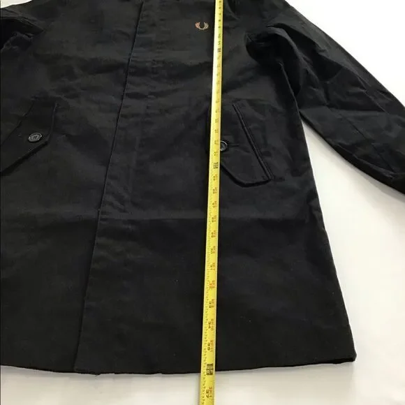 Fred Perry Black Twill Zip-Through Mac Coat New With Tag Size Medium